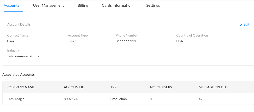 Accounts - SMS-Magic Web Portal