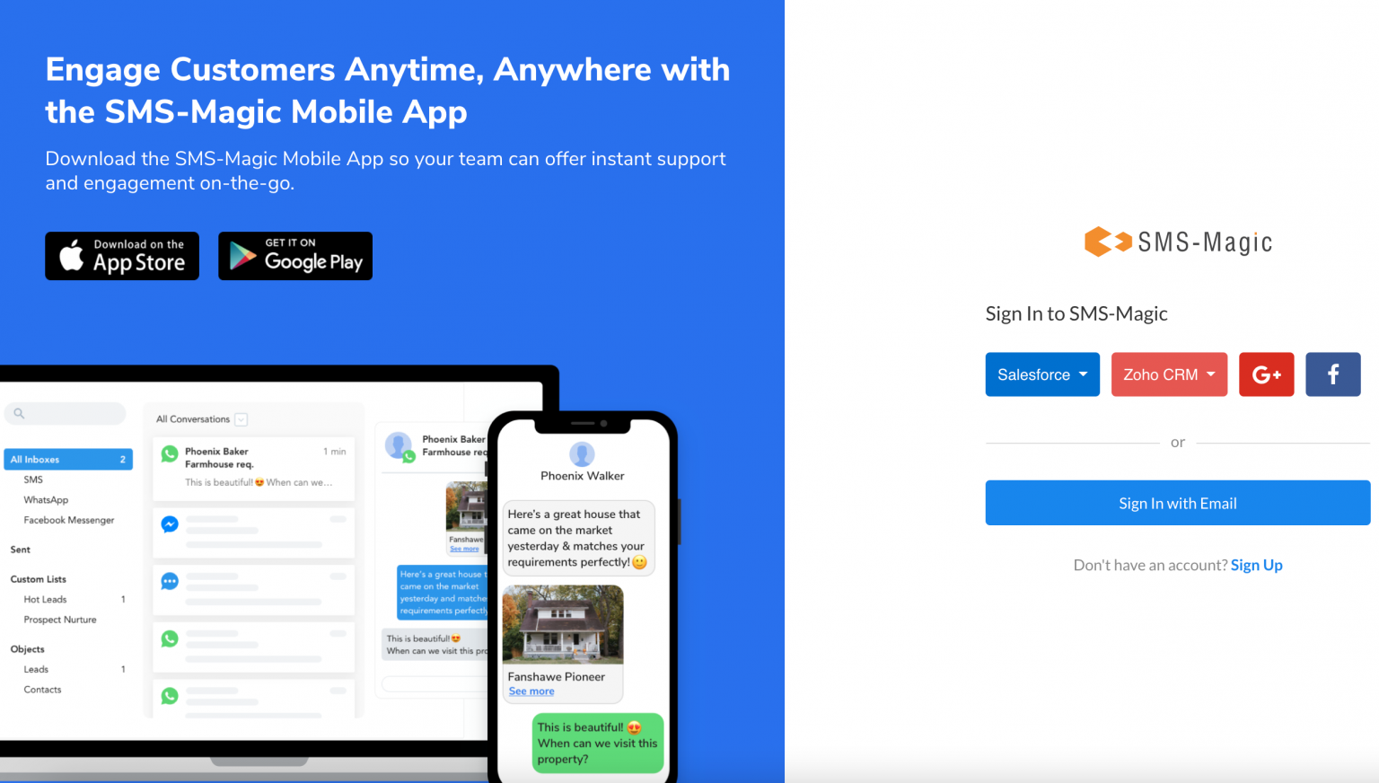 Sign In Using Google+ or Facebook Account - SMS-Magic Web Portal