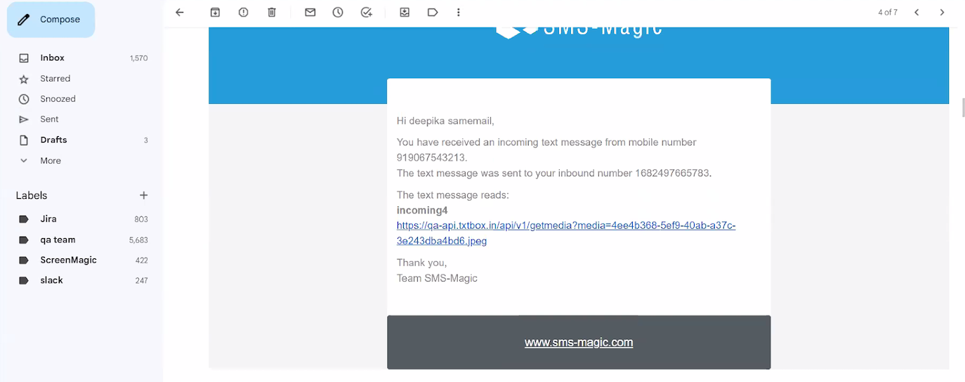 Email Notification on Inbound Messages - SMS-Magic Web Portal