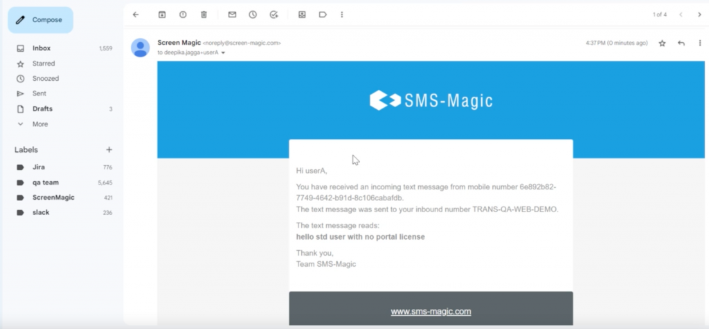 Email Notification on Inbound Messages - SMS-Magic Web Portal