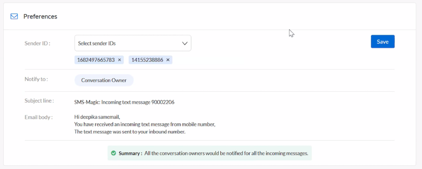 Email Notification on Inbound Messages - SMS-Magic Web Portal