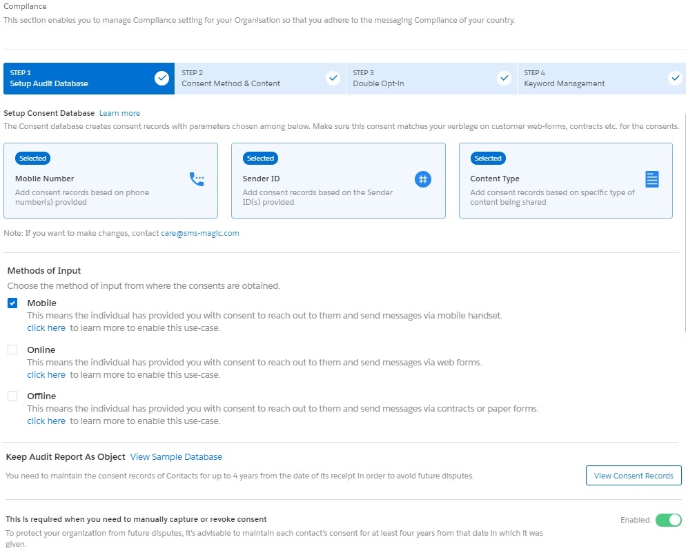 Configure Audit Database - SMS-Magic Salesforce Documentation