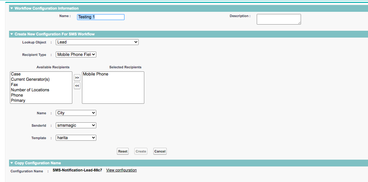 SMS Template in 'SMS On Workflow' Addon Configuration - SMS-Magic Salesforce Documentation
