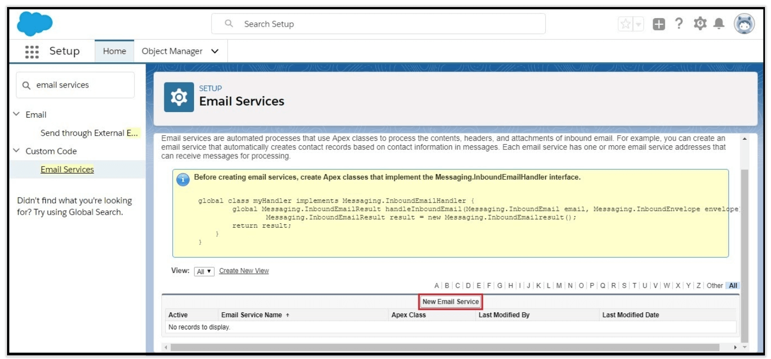 Setup Email Services - SMS-Magic Salesforce Documentation