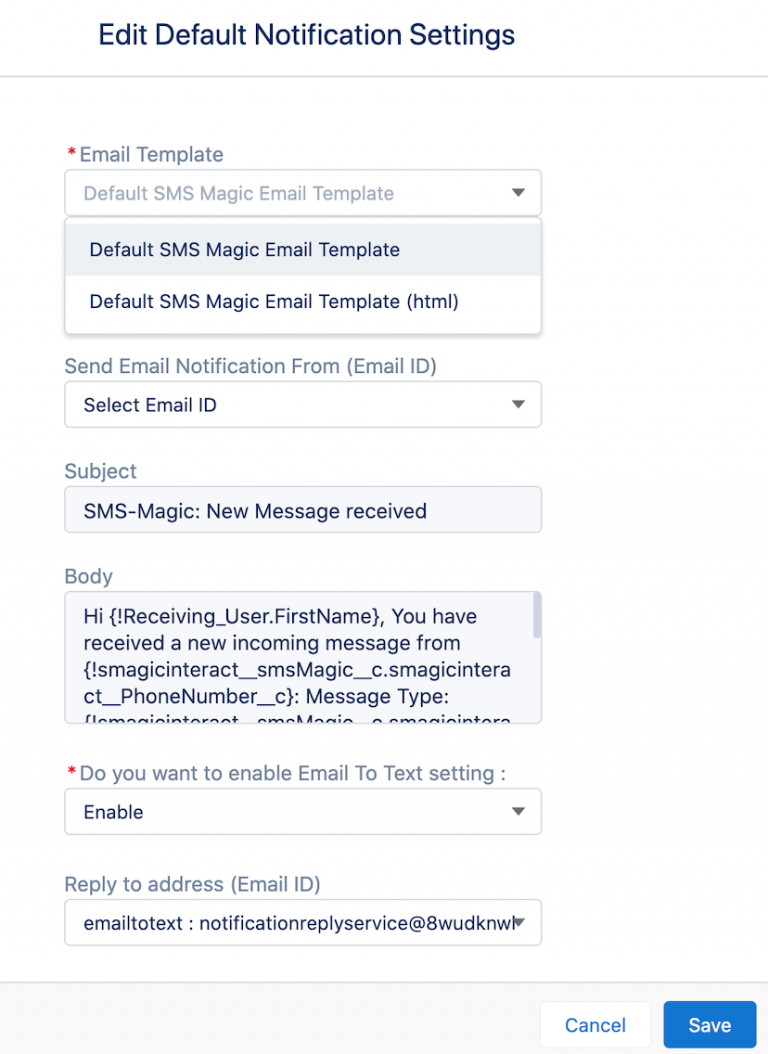 Enable Notification - SMS-Magic Salesforce Documentation