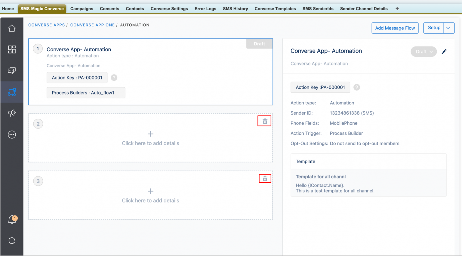 Delete Blank Automation flow - SMS-Magic Salesforce Documentation