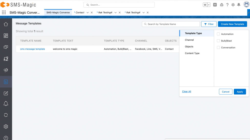 Filter Template - SMS-Magic Salesforce Documentation