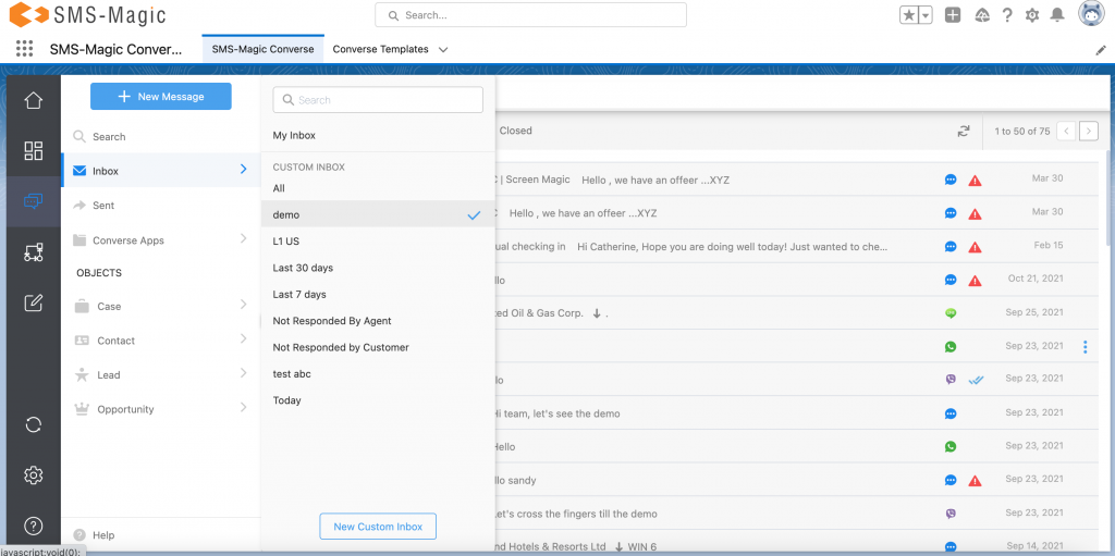 How to Use Custom Inbox - SMS-Magic Salesforce Documentation