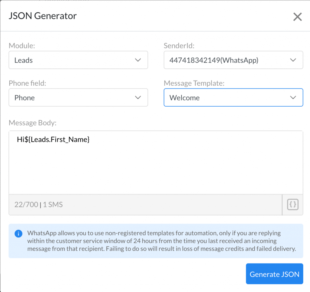 Understanding the JSON Payload Configuration for Automation - SMS-Magic Zoho Documentation