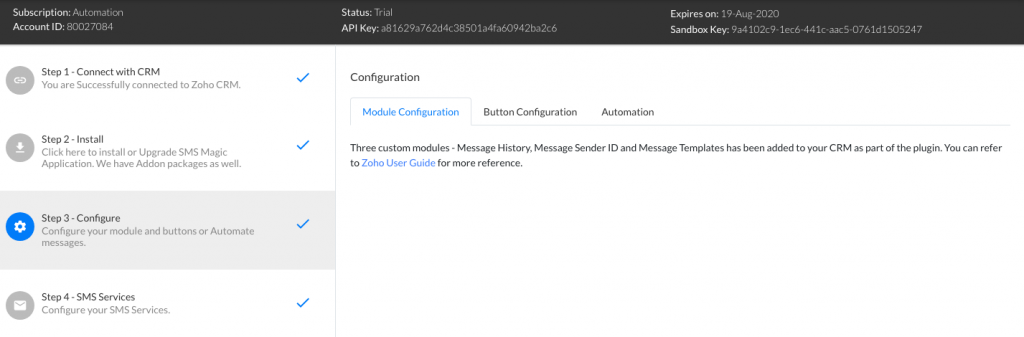 Configuring SMS-Magic with Zoho - SMS-Magic Zoho Documentation