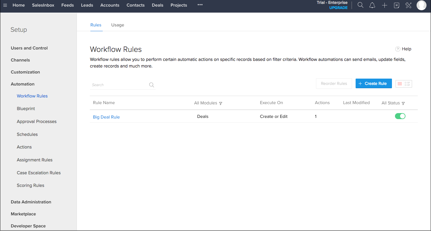 Associate the Webhook with the Workflow Rule - SMS-Magic Zoho Documentation