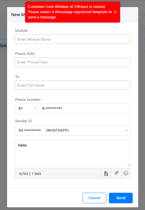 Initiate a New Conversation - SMS-Magic Zoho Documentation
