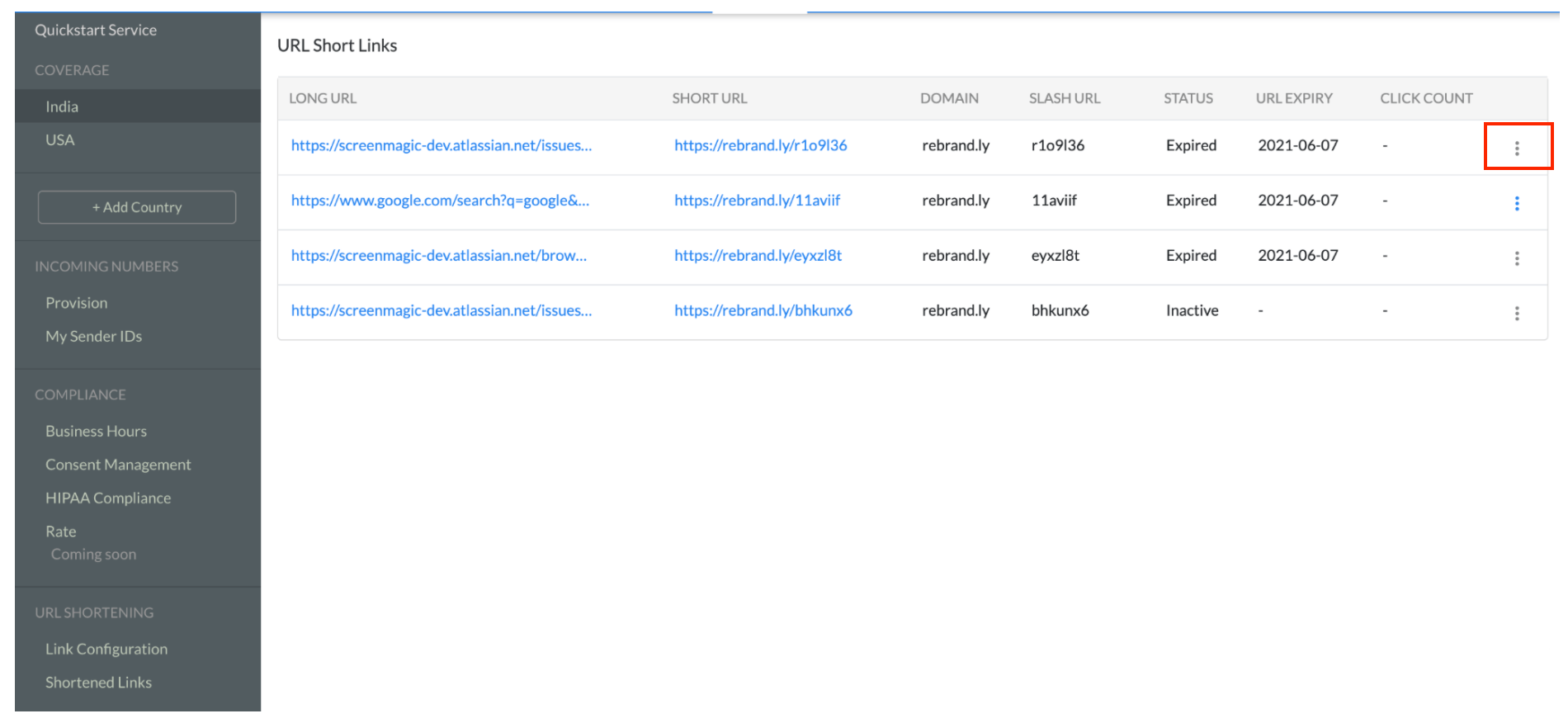 Shortened Links - SMS-Magic Zoho Documentation