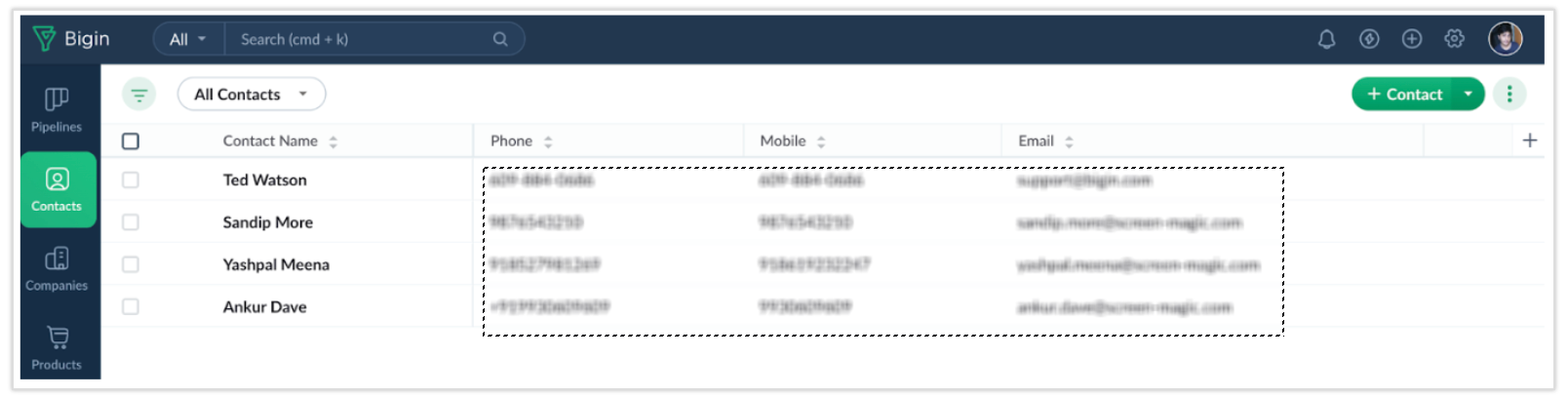Send Messages using Bigin - SMS-Magic Zoho Documentation